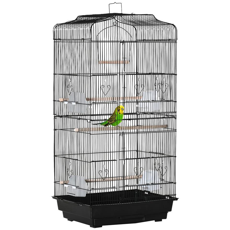 Bird Cage in Metal and Plastic with Perches, Swing and Bowls, 46.5x35 ...