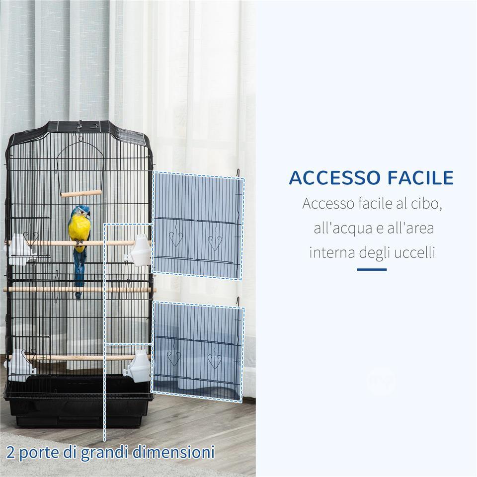 Bird Cage in Metal and Plastic with Perches, Swing and Bowls, 46.5x35 ...
