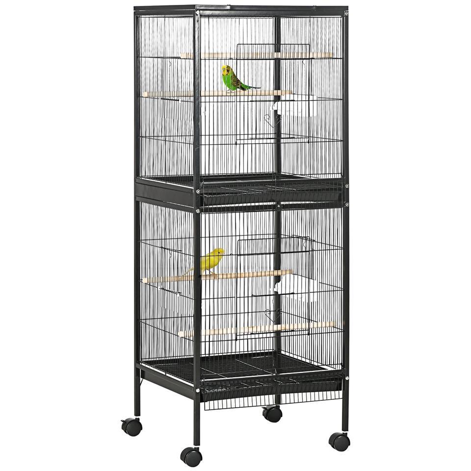 Indoor Bird Aviary Cage with Wheels and Removable Trays, 51.5x50x140 cm ...
