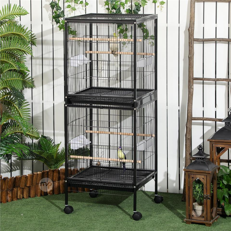 Indoor Bird Aviary Cage with Wheels and Removable Trays, 51.5x50x140 cm ...