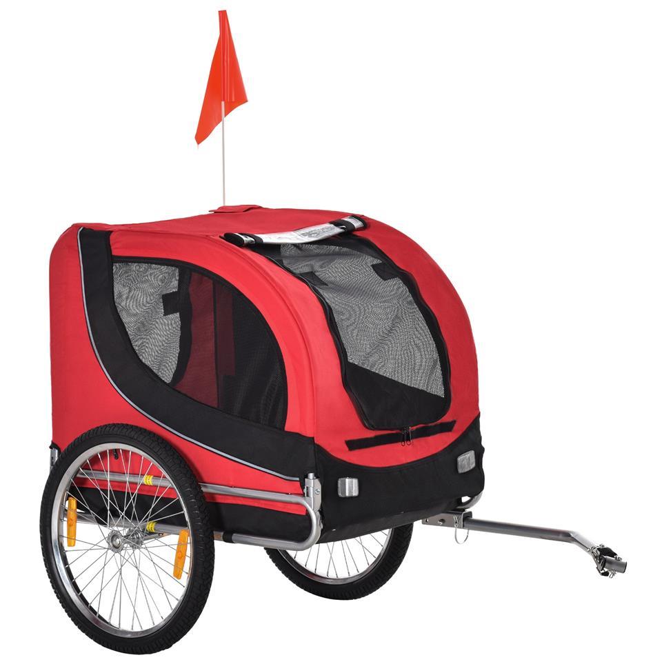 Medium Dog Bike Trailer with Attachment Point, Side Windows and Flag, Steel and Oxford Fabric ...