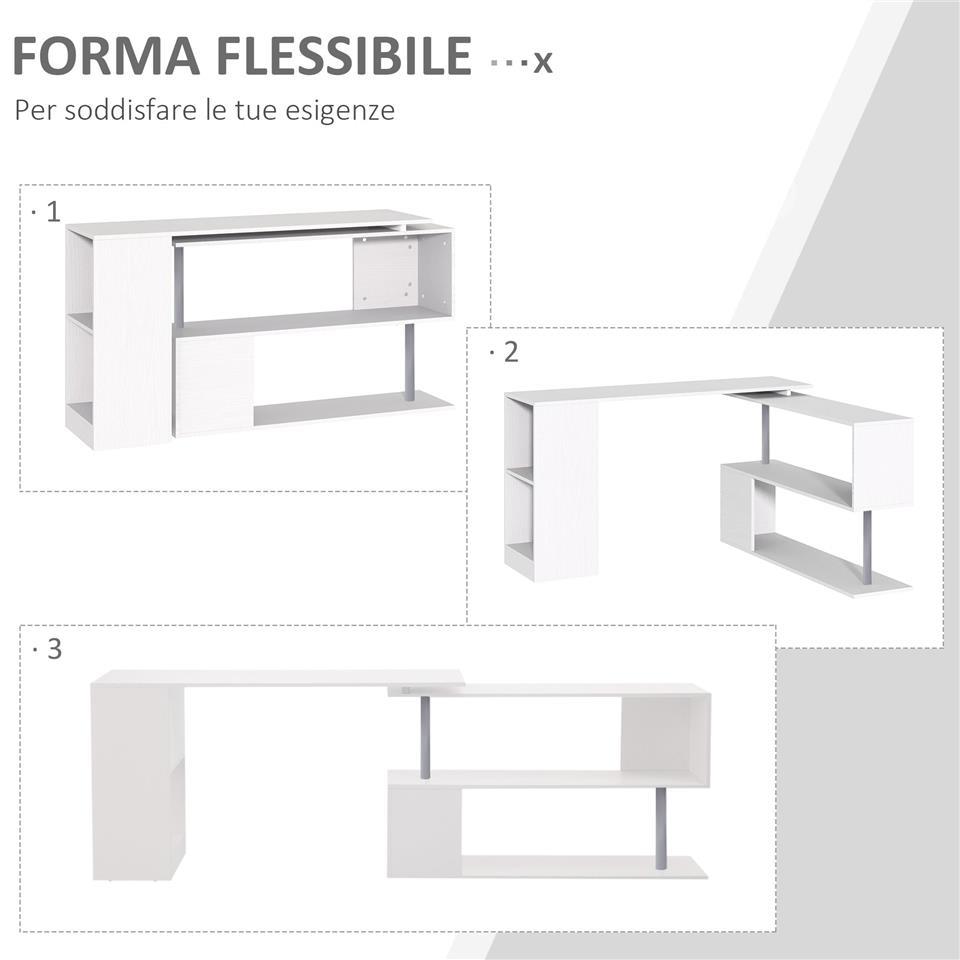 Modern Corner Swivel Desk with Bookcase, White Chipboard Dining Table ...