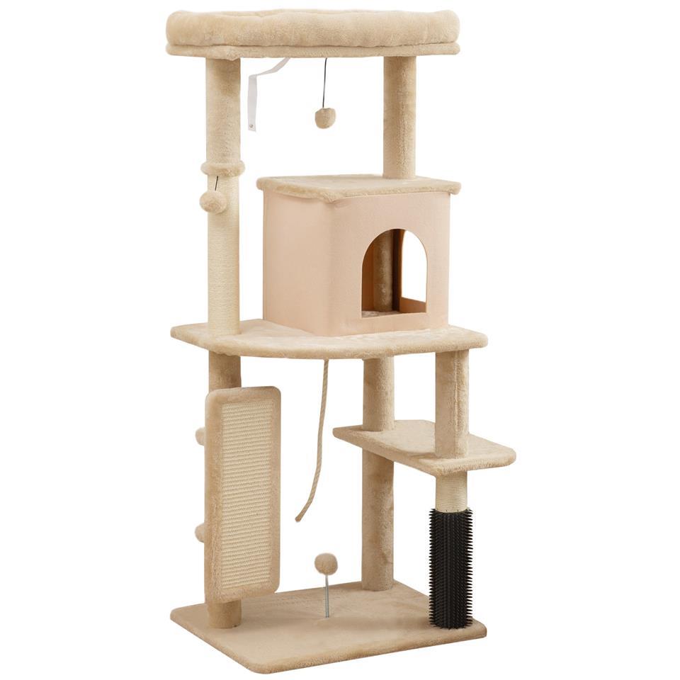 Multi-Level Cat Tree, 132 cm Tall, with House, Bed, Scratching Posts ...