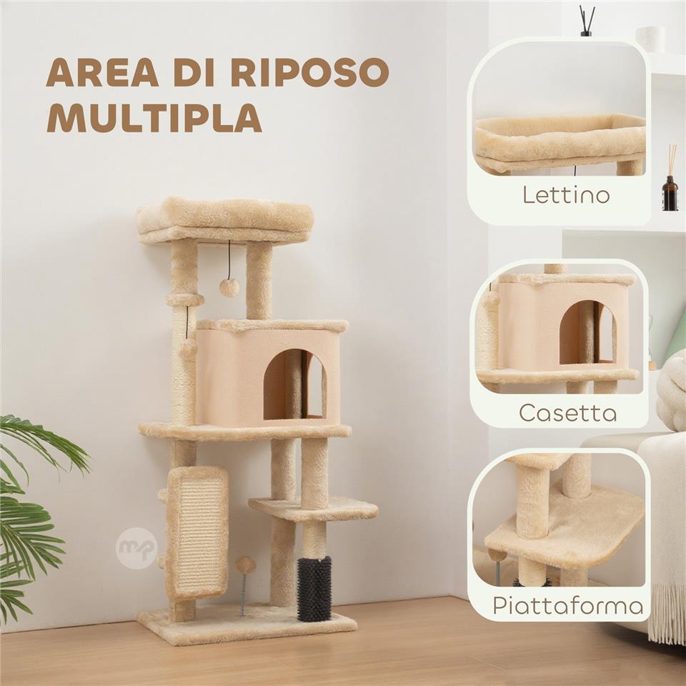 Multi-Level Cat Tree, 132 cm Tall, with House, Bed, Scratching Posts ...