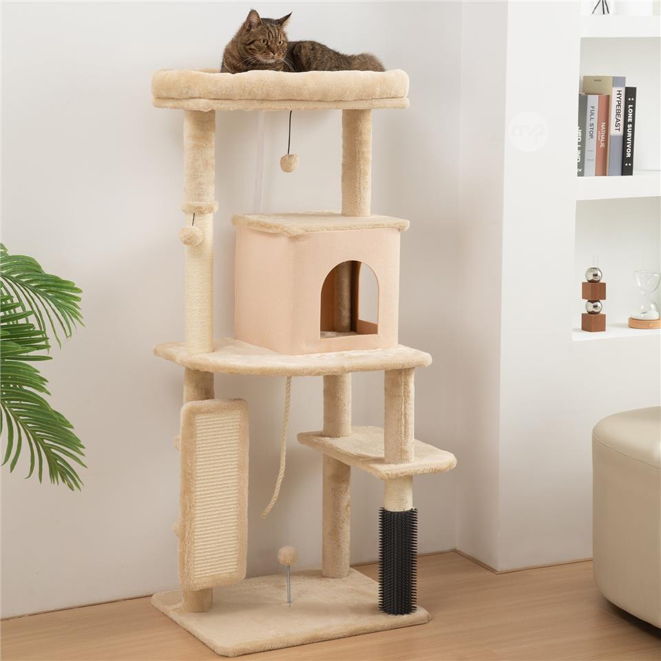 Multi-Level Cat Tree, 132 cm Tall, with House, Bed, Scratching Posts ...