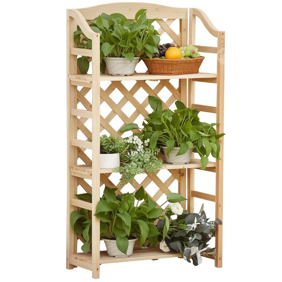 Outsunny Outdoor Plant Stand, Folding Balcony Planter with 4 Adjustable ...