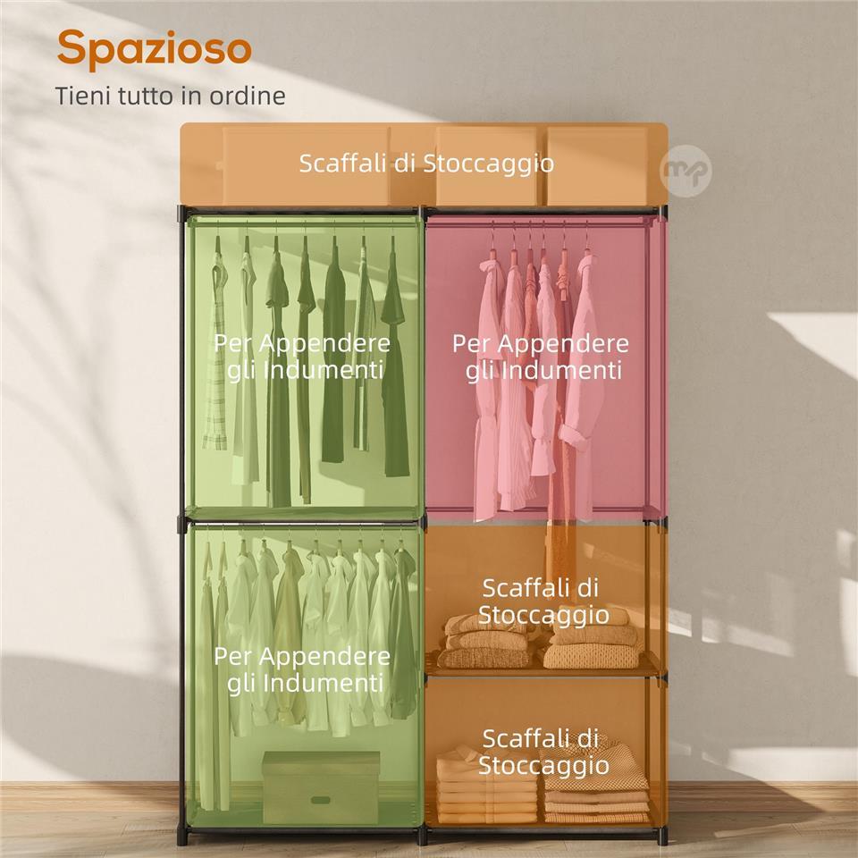 Portable Wardrobe with 2 Rods and 6 Shelves, in Non-Woven Fabric ...