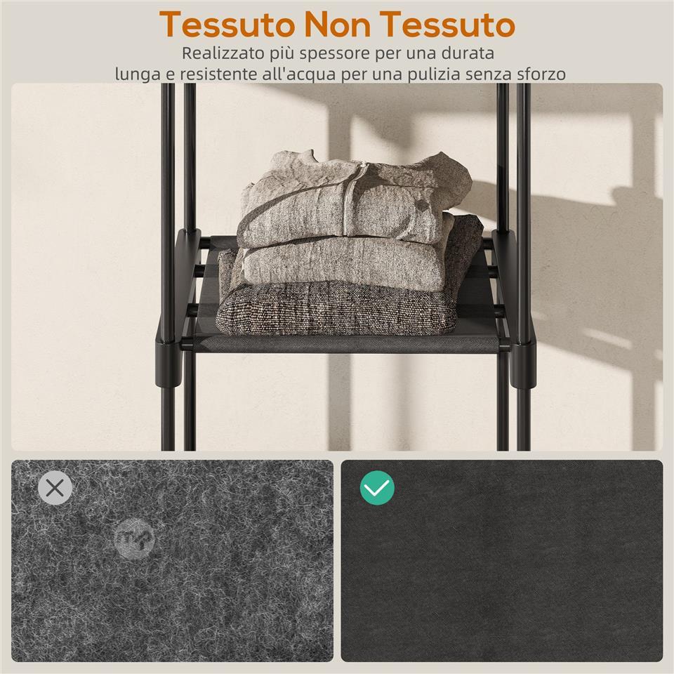 Portable Wardrobe with 2 Rods and 6 Shelves, in Non-Woven Fabric ...