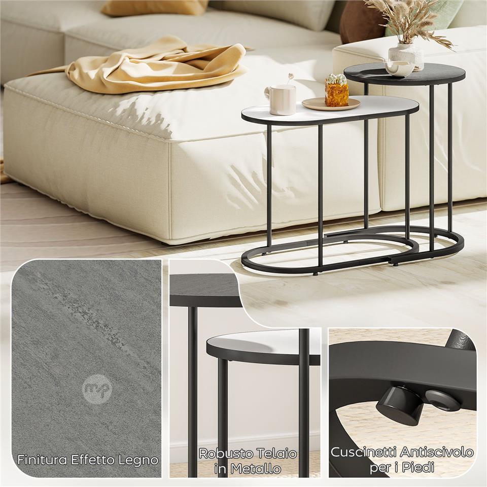 Set of 2 Stackable Coffee Tables with Metal Frame for Living Room and ...