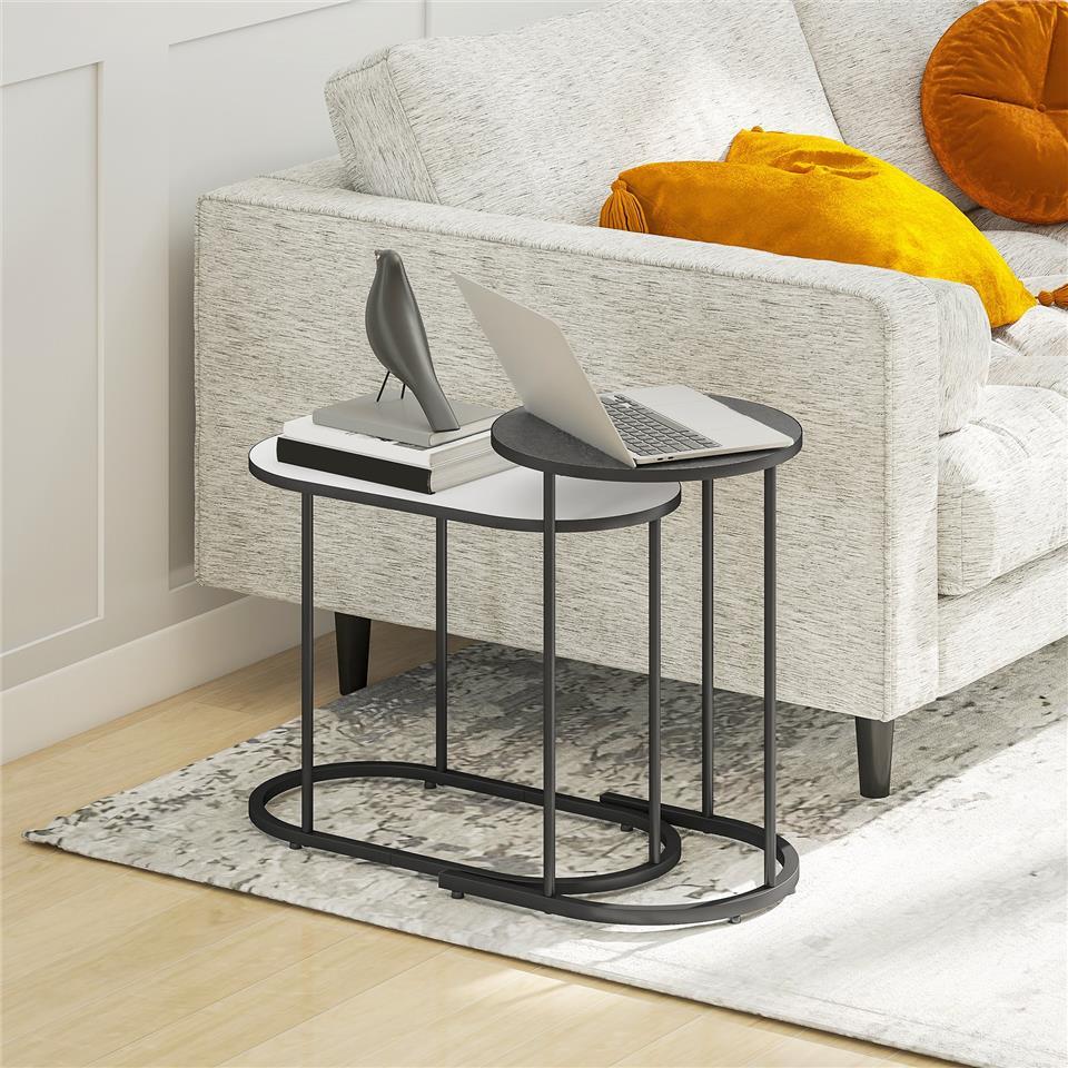 Set of 2 Stackable Coffee Tables with Metal Frame for Living Room and ...