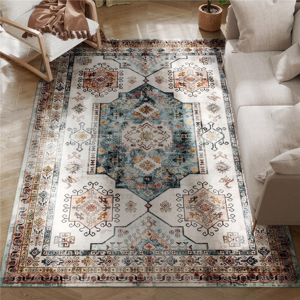 Vintage Non-Slip and Washable Short Pile Rug for Living Room and ...