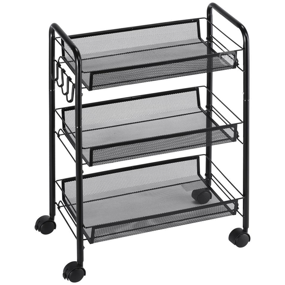 3-Tier Kitchen Cart with Removable Baskets and 4 Wheels, Steel and PP ...