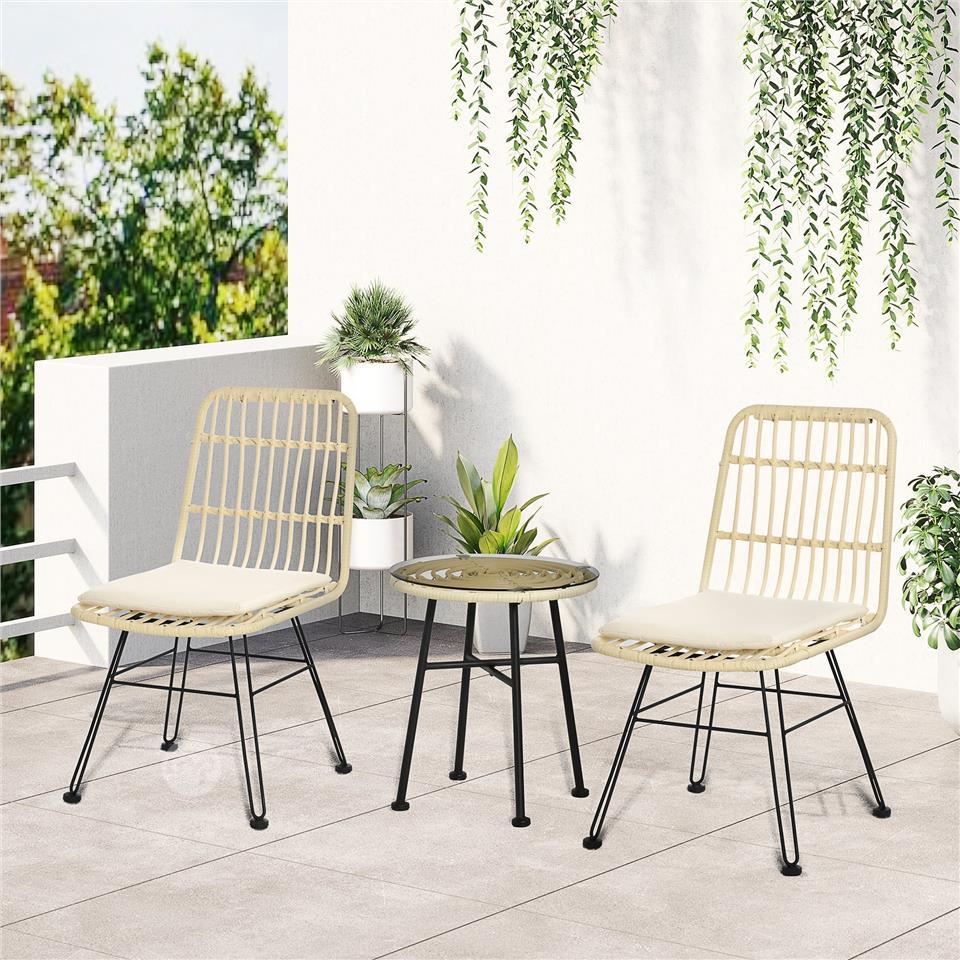 3-Piece Outdoor Garden Furniture Set with Table and Chairs in PE Rattan ...
