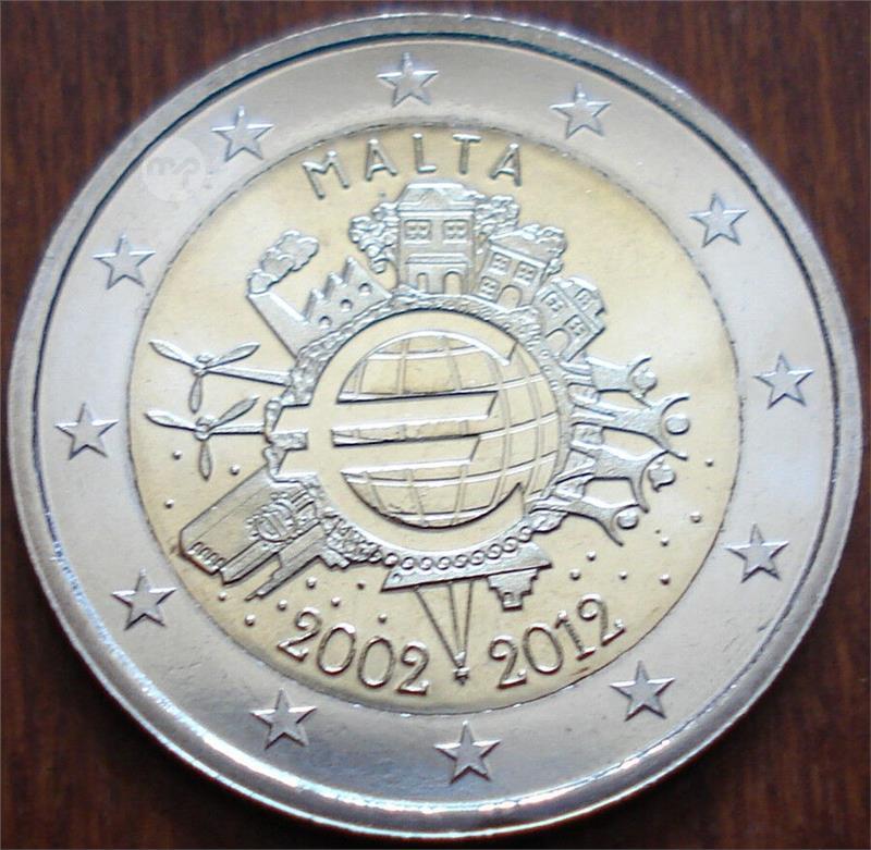 Malta 2 Euro commemorative coin 2012 "10 - years of Euro" - UNC | Maltapark