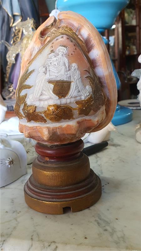 Antique,religous engraved seashell. Measures 20 x 13 cms. Price is 120 ...