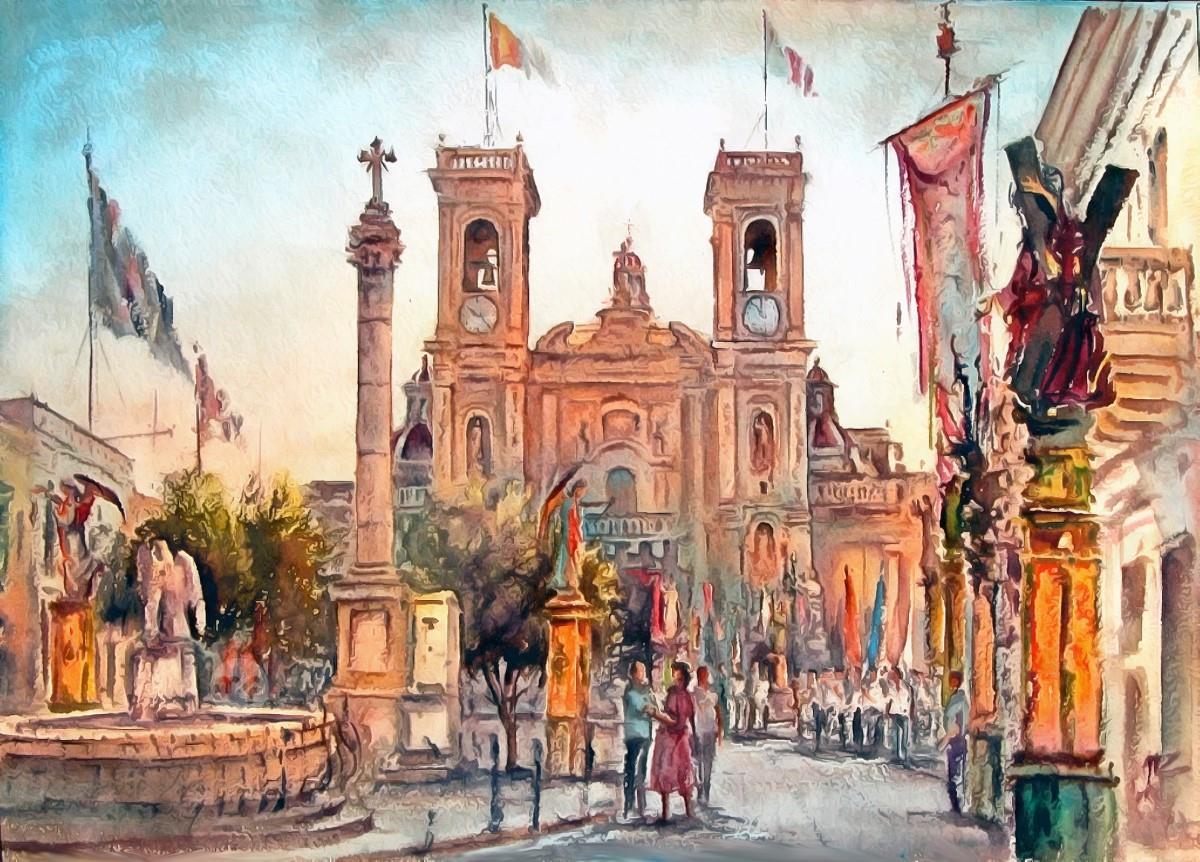 IL-FESTA TA' HAL- BALZAN -------- ORIGINAL HAND PAINTING OIL ON CANVAS ...