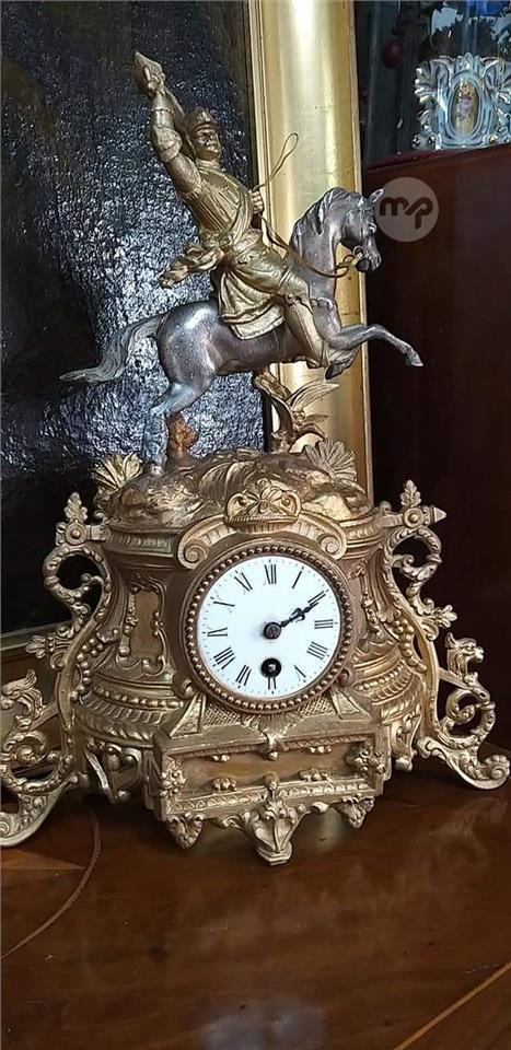 A 43 cm long Antique Gilded French Clock Showing a Warrior on House ...