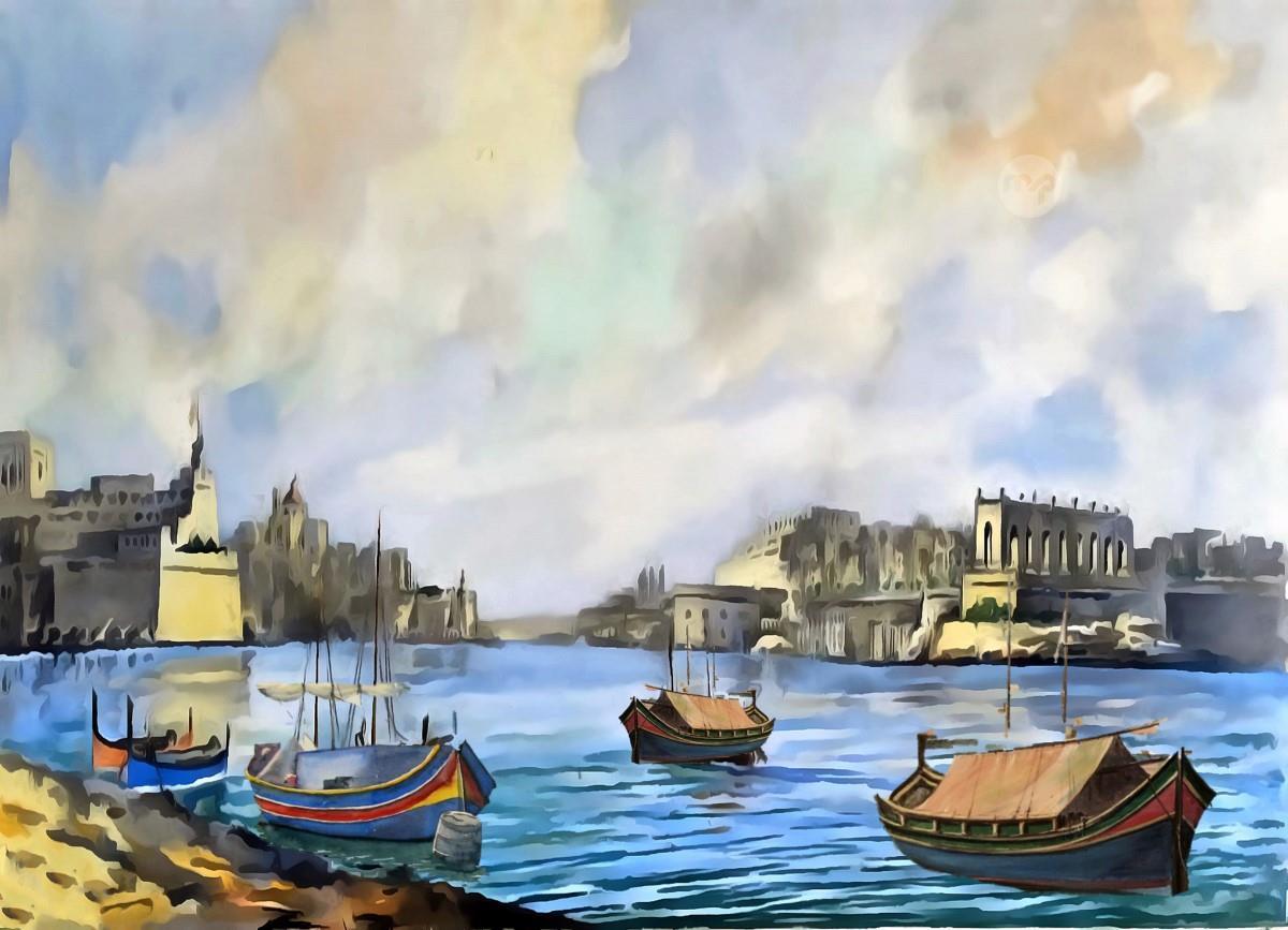 VALLETTA FISHING BOATS -------- ORIGINAL HAND PAINTING OIL ON CANVAS ...