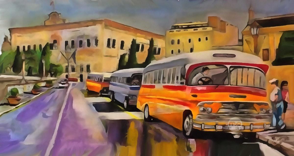 MALTA BUSES ------ ORIGINAL HAND PAINTING OIL ON CANVAS 70X50 | Maltapark