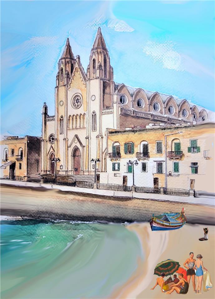 BALLUTA CHURCH & BEACH ------- ORIGINAL HAND PAINTING OIL ON CANVAS ...