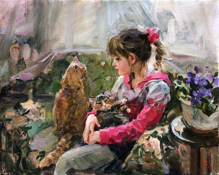 LITTLE PAT LOVER------- ORIGINAL HAND PAINTING OIL ON CANVAS 70X50 ...