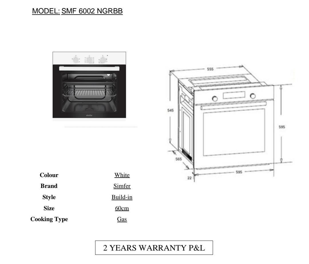 SIMFER GAS OVEN FAN ASSISTED. MODEL SMF6002 | Maltapark