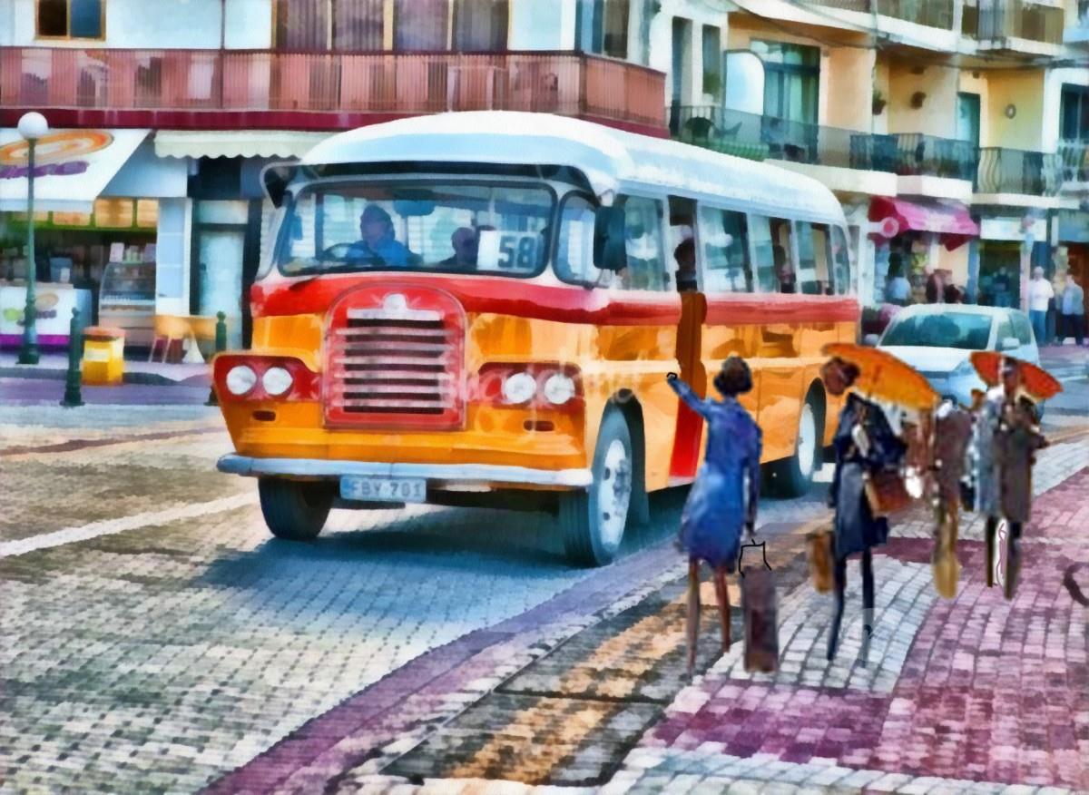 OLD MALTA BUSES--------- ORIGINAL HAND PAINTING OIL ON CANVAS 70X50 ...