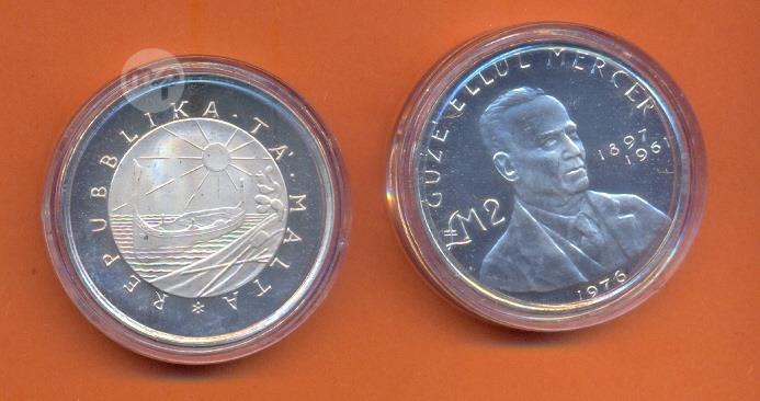 MALTA 1976 SILVER Lm 2 GUZE ELLUL MERCER 10gr. IN CAPSULE | Maltapark