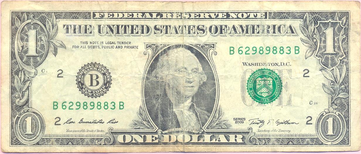 ONE DOLLAR PRESIDENT WASHINGTON GREEN STAMP (B) 2009 (NEW YORK) | Maltapark