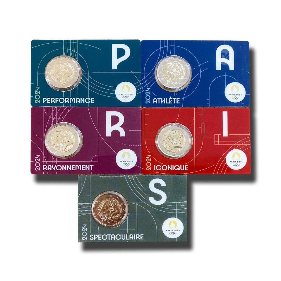 2024 France Olympic Games Paris 2024 2 Euro Coin Card Set of 5 | Maltapark