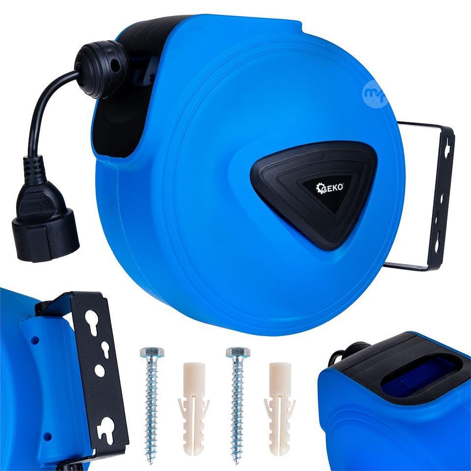 Electric extension cable with automatic reel and wall mount 15m + 1.5m ...